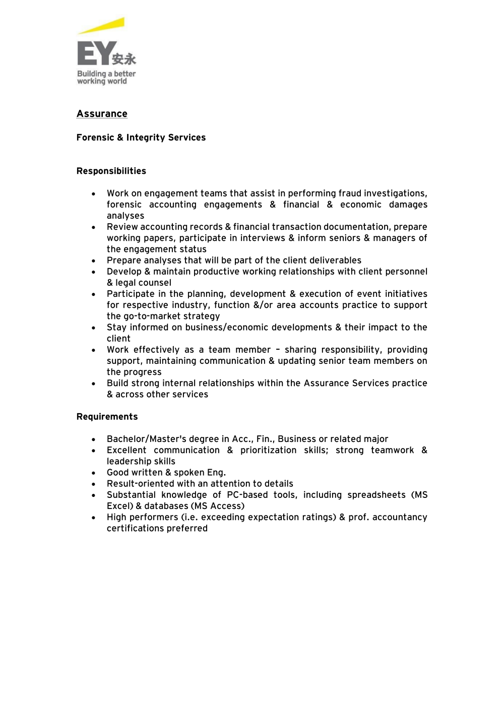 GP_JD_Assurance_Forensic & Integrity Services